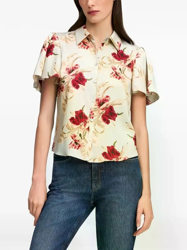Cinq À Sept Fiona Floral-print Flutter-sleeve Shirt