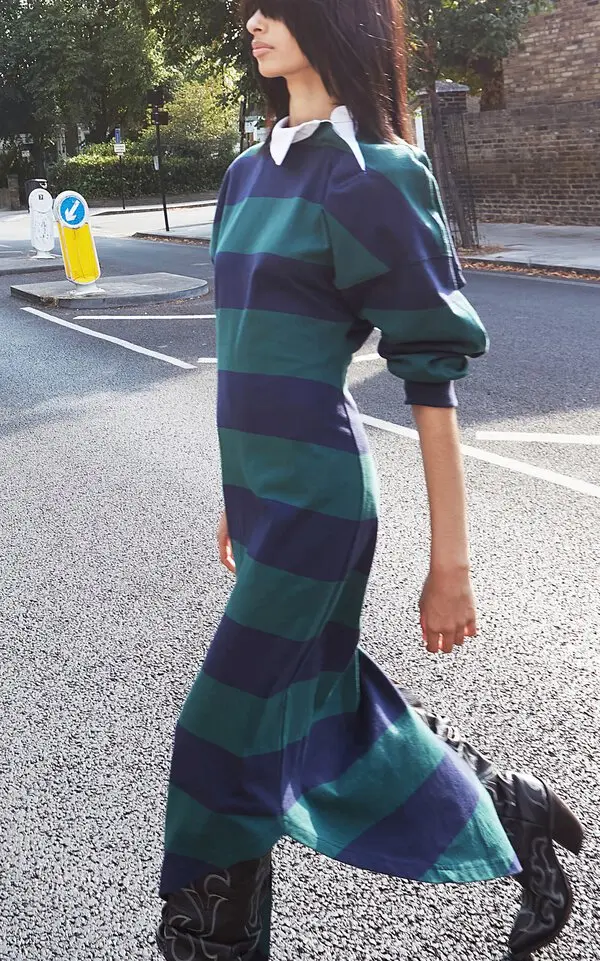 A.W.A.K.E. Mode Twisted Collar Cotton Midi Dress