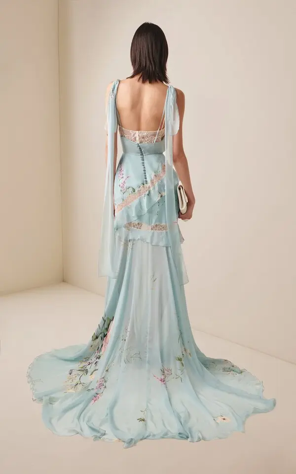 Elie Saab Printed Chiffon & Lace Midi Dress