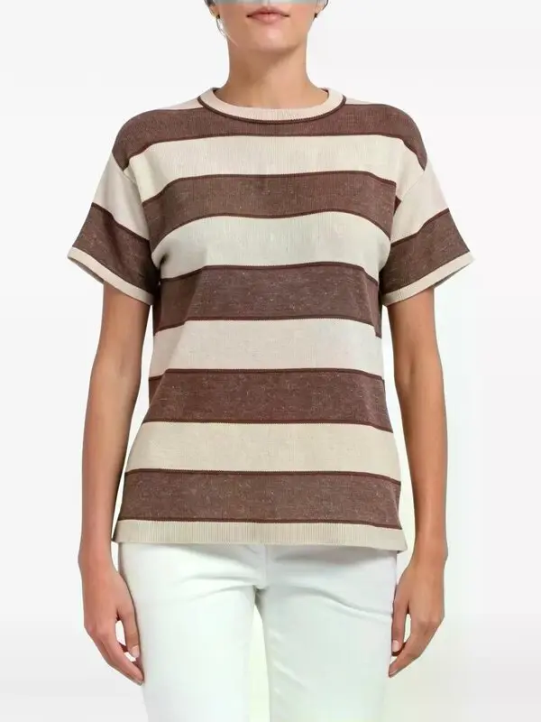Brunello Cucinelli Striped Short-sleeve Sweater