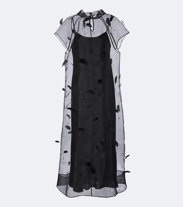 Simkhai Pauline Feather-trimmed Organza Midi Dress - Black