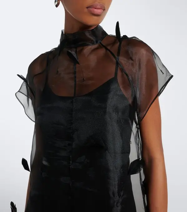 Simkhai Pauline Feather-trimmed Organza Midi Dress - Black