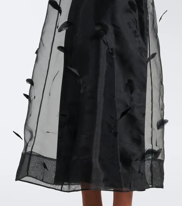 Simkhai Pauline Feather-trimmed Organza Midi Dress - Black