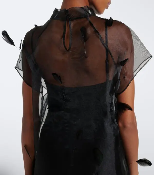 Simkhai Pauline Feather-trimmed Organza Midi Dress - Black