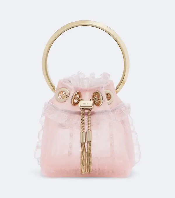 JIMMY CHOO Bon Bon Micro Lace-trimmed Bucket Bag - Pink
