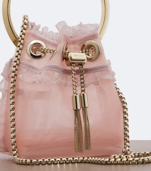 JIMMY CHOO Bon Bon Micro Lace-trimmed Bucket Bag