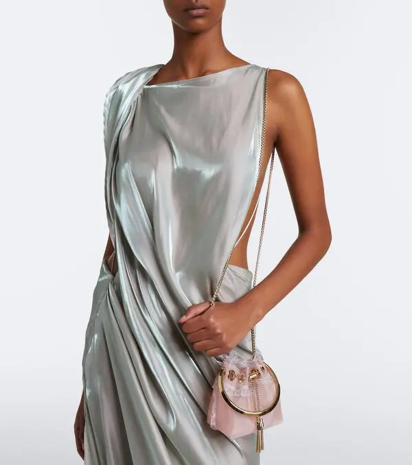 JIMMY CHOO Bon Bon Micro Lace-trimmed Bucket Bag