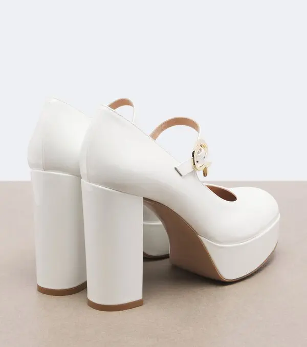 GIANVITO ROSSI Doris Patent Leather Mary Jane Platform Pumps - White