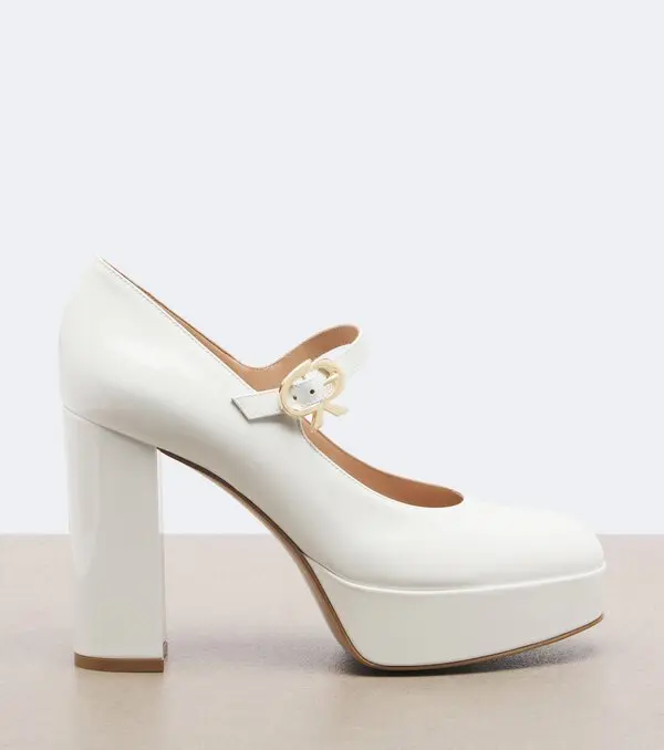 GIANVITO ROSSI Doris Patent Leather Mary Jane Platform Pumps - White