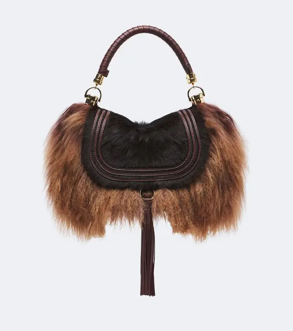 Chloé Marcie Foulard Small Shearling Shoulder Bag - Brown