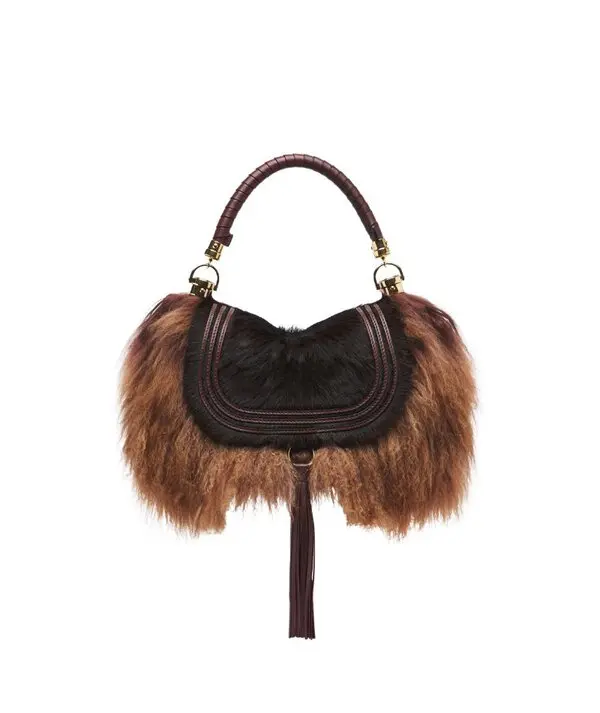Chloé Marcie Foulard Small Shearling Shoulder Bag - Brown
