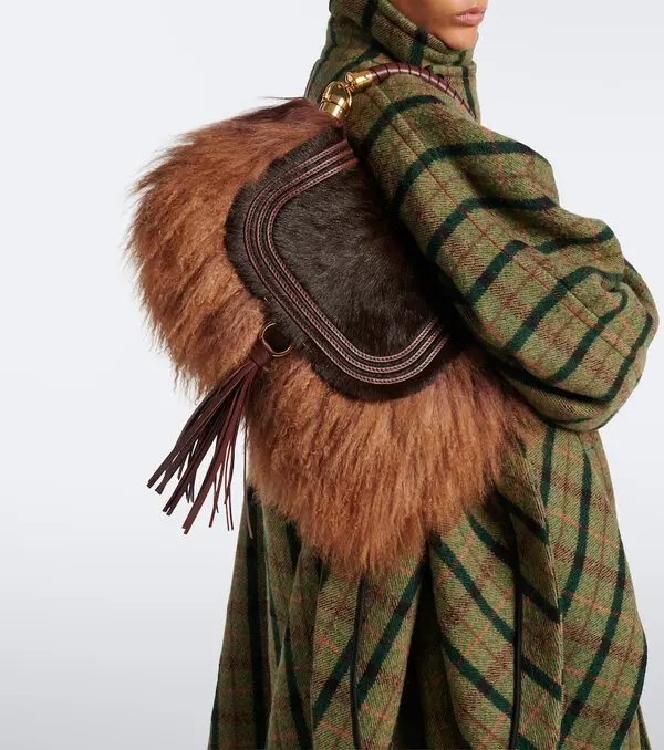 Chloé Marcie Foulard Small Shearling Shoulder Bag - Brown
