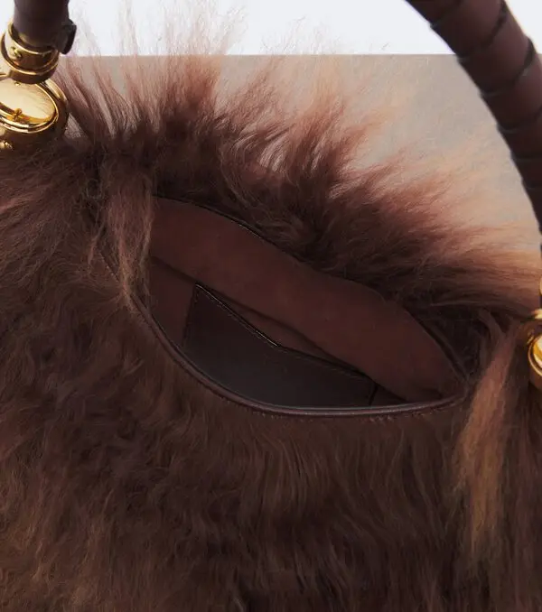 Chloé Marcie Foulard Small Shearling Shoulder Bag - Brown
