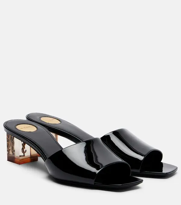 Saint Laurent Sip Patent Leather Mules - Black