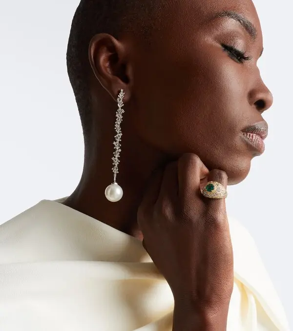 SUZANNE KALAN 18kt Gold Drop Earrings With Diamonds And Pearls