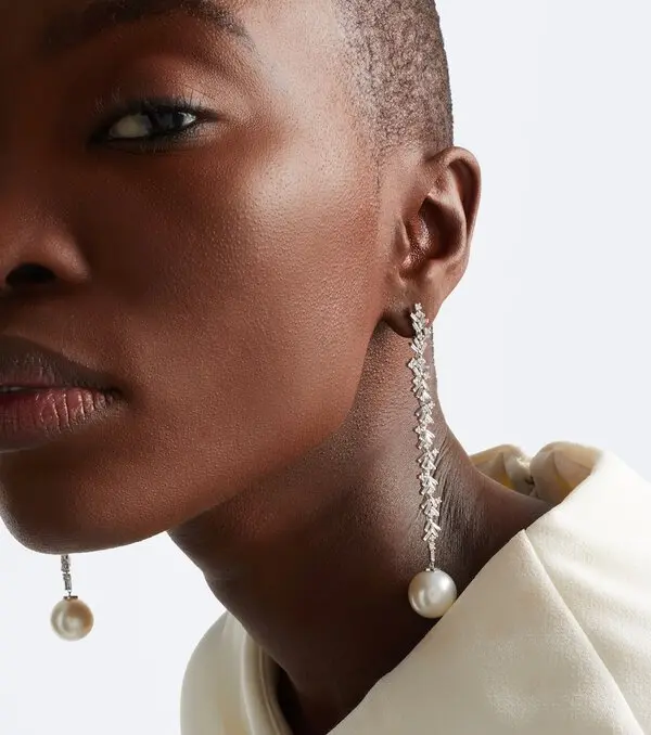 SUZANNE KALAN 18kt Gold Drop Earrings With Diamonds And Pearls