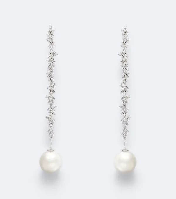SUZANNE KALAN 18kt Gold Drop Earrings With Diamonds And Pearls - White