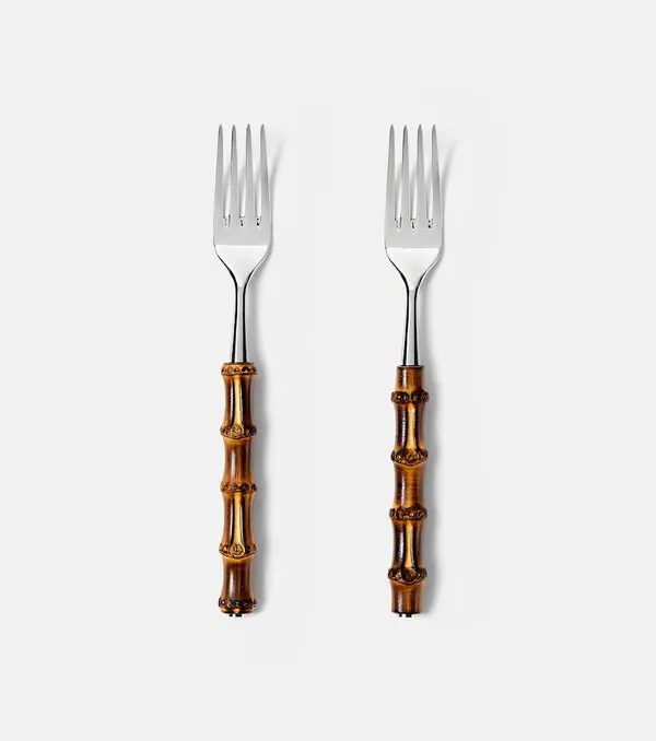 Gucci Bamboo Set Of 2 Stainless Steel Forks - Brown