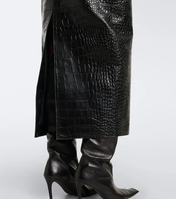Khaite Loxley Croc-effect Leather Midi Skirt