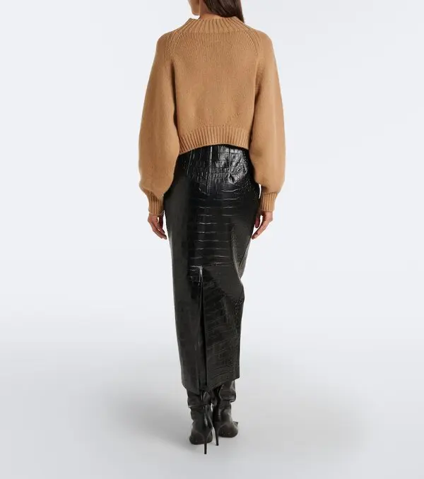 Khaite Loxley Croc-effect Leather Midi Skirt