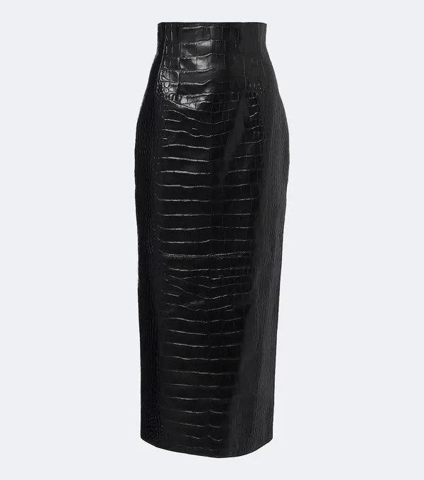 Khaite Loxley Croc-effect Leather Midi Skirt - Black