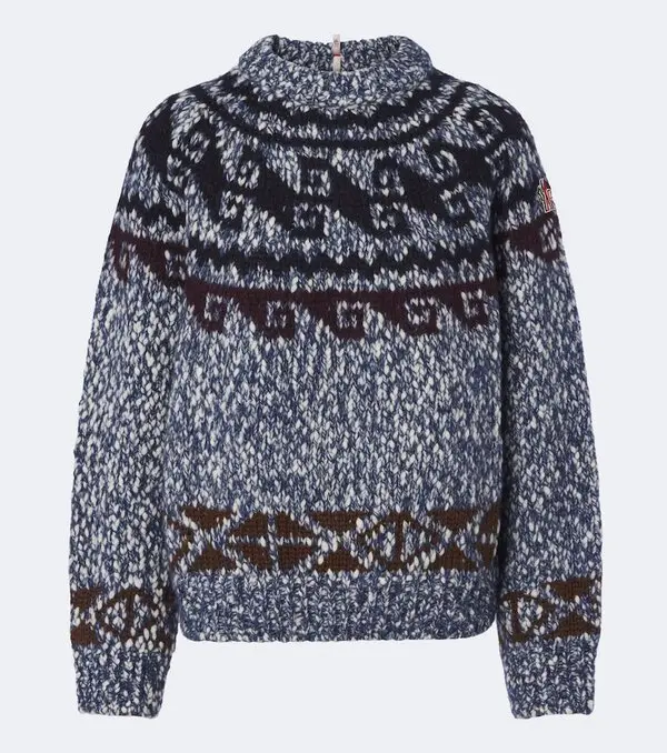 Moncler Fair Isle Wool And Alpaca-blend Sweater - Blue