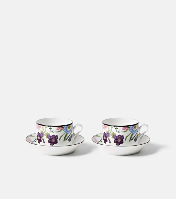 Gucci Flora Set Of 2 Teacups And Saucers