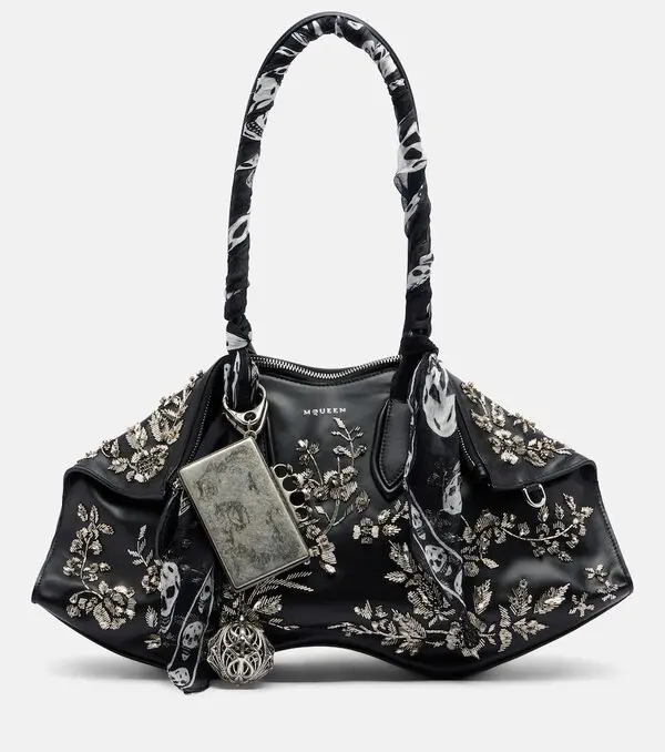 Alexander McQueen Manta Medium Embellished Leather Shoulder Bag