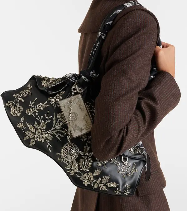 Alexander McQueen Manta Medium Embellished Leather Shoulder Bag