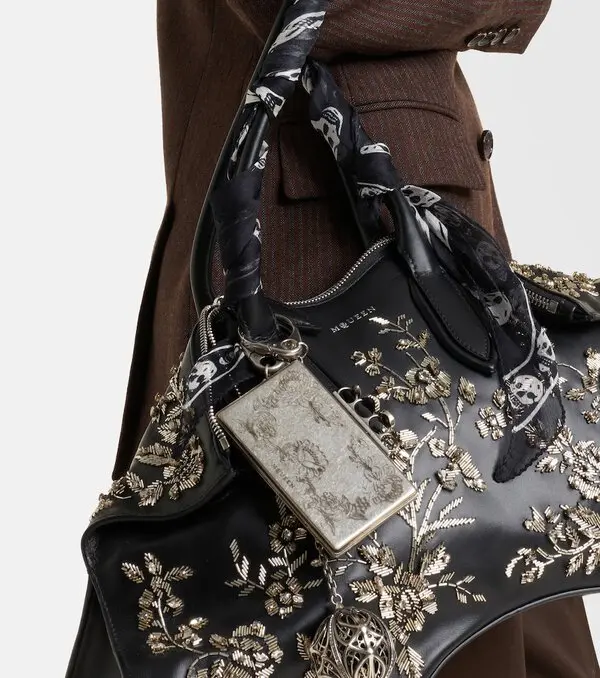 Alexander McQueen Manta Medium Embellished Leather Shoulder Bag