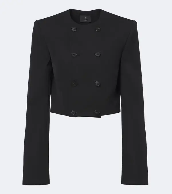 Wardrobe.NYC Cropped Double-breasted Virgin Wool Blazer - Black