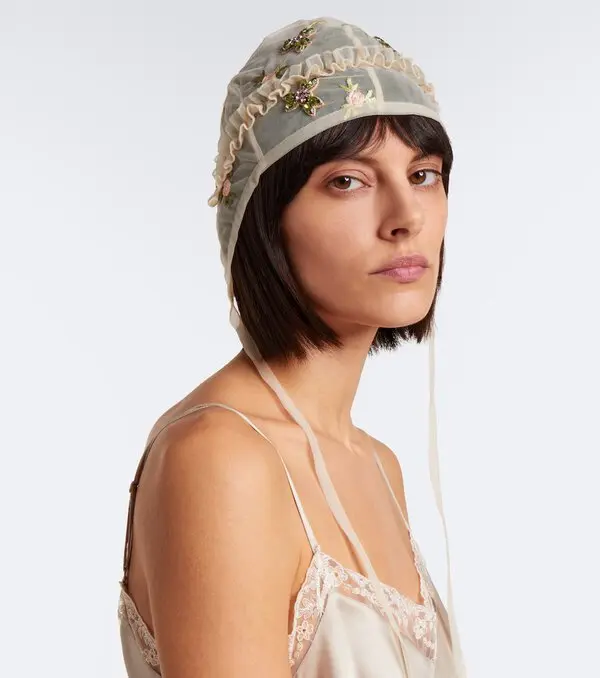 Simone Rocha Floral Embroidered Embellished Hood