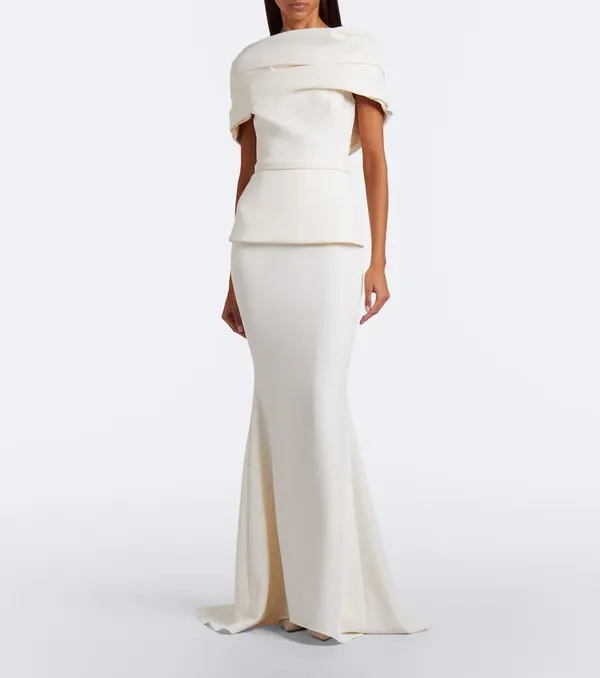 Safiyaa Loura Peplum Crêpe Gown - White