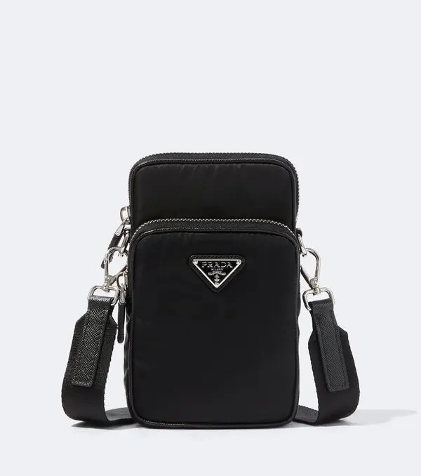 Prada Re-nylon And Saffiano Leather Phone Pouch - Black