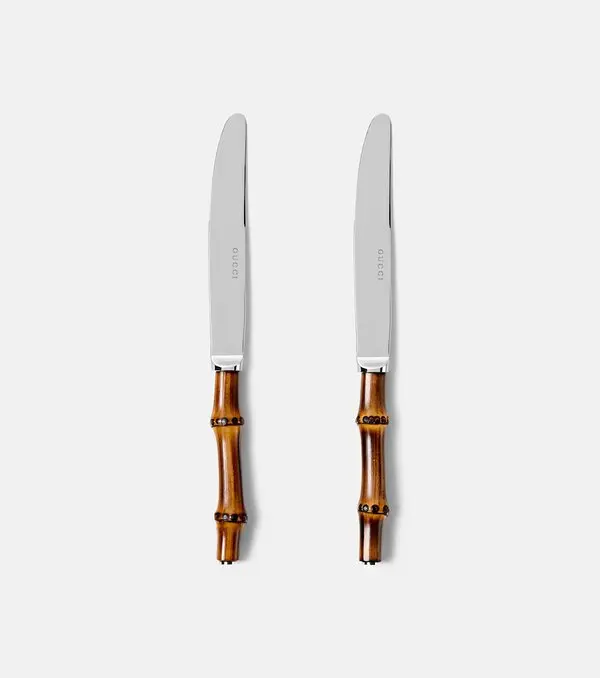 Gucci Bamboo Set Of 2 Stainless Steel Knives - Brown