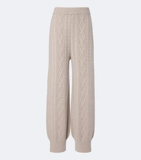 LISA YANG Bryndis Cable-knit Cashmere Wide-leg Pants - Beige