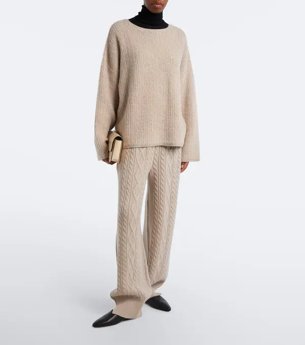 LISA YANG Bryndis Cable-knit Cashmere Wide-leg Pants