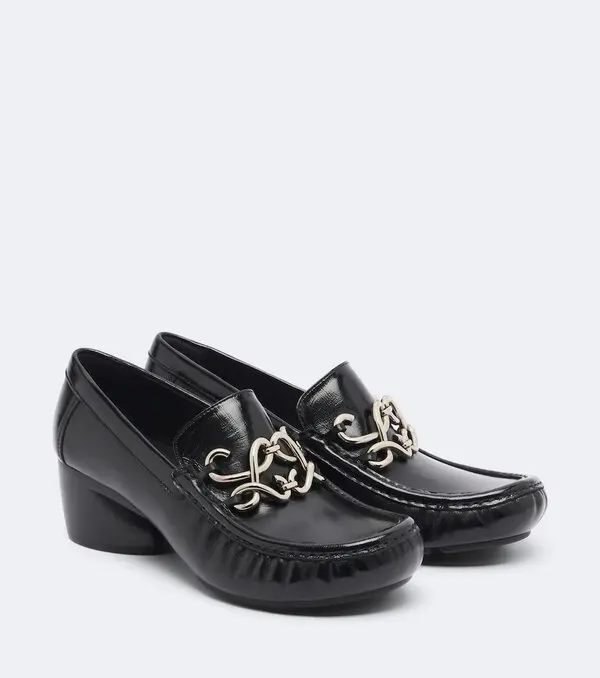 Loewe Oval Double L Leather Loafer Pumps - Black