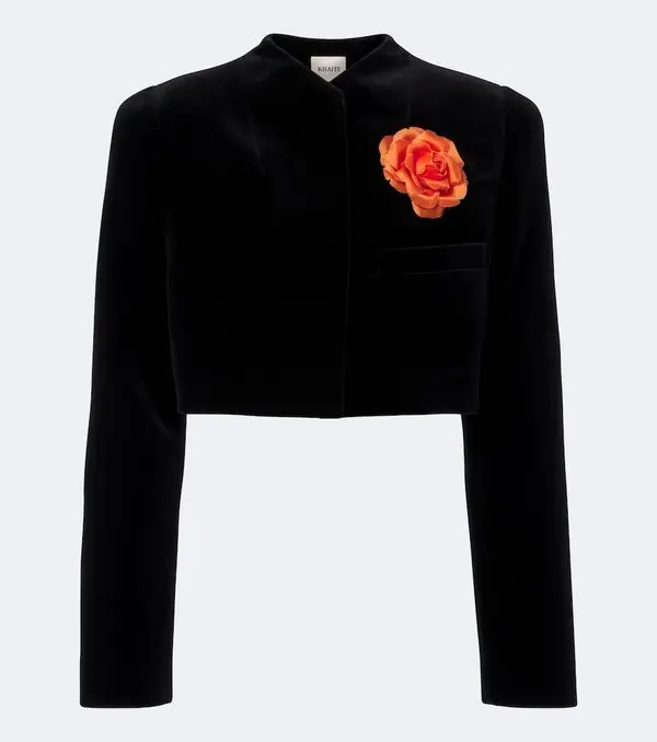 Khaite Samo Floral-appliqué Cropped Velvet Jacket