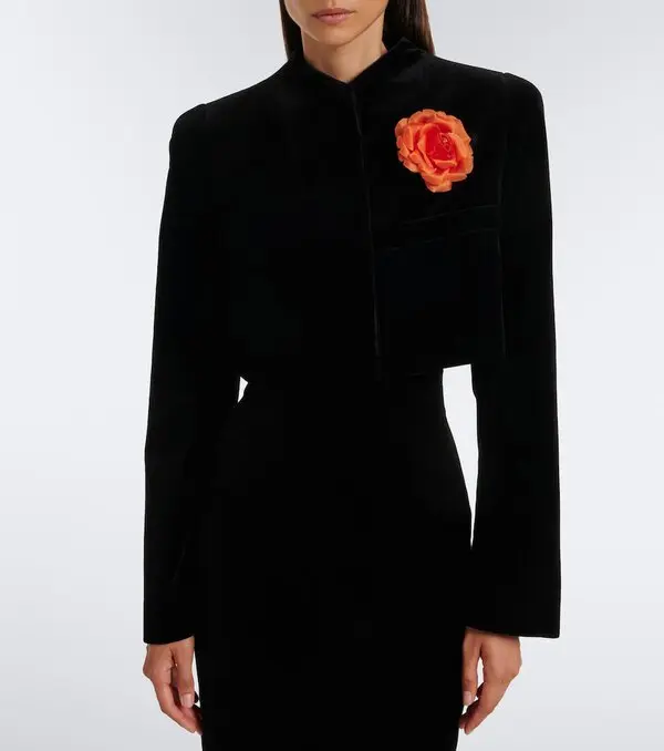 Khaite Samo Floral-appliqué Cropped Velvet Jacket