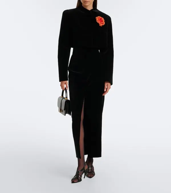 Khaite Samo Floral-appliqué Cropped Velvet Jacket