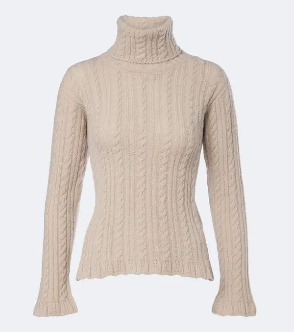 Moncler Cable-knit Wool-blend Turtleneck Sweater - Beige