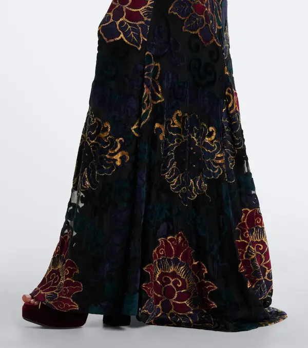 Etro Floral Jacquard Jersey Halterneck Gown