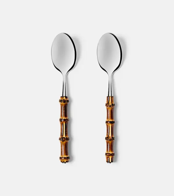 Gucci Bamboo Set Of 2 Stainless Steel Spoons - Brown