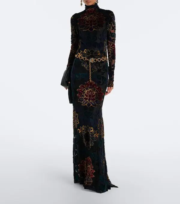 Etro Embroidered Velvet Gown