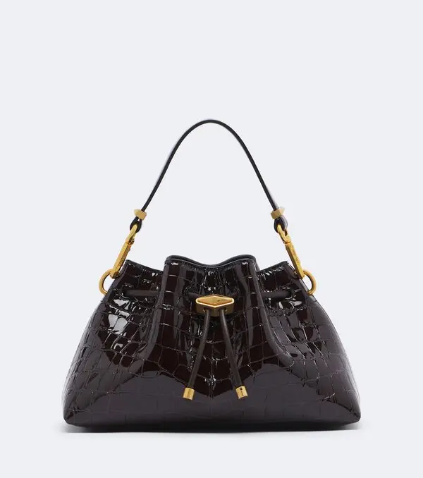 JIMMY CHOO Cinch Small Patent Leather Top-handle Bag - Brown