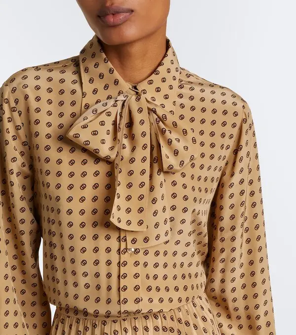 Gucci Interlocking G Plissé Silk Midi Dress