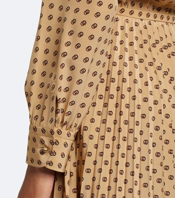 Gucci Interlocking G Plissé Silk Midi Dress