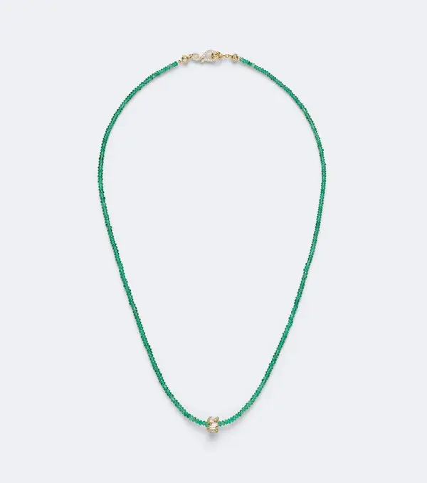 SUZANNE KALAN Infinite 18kt Gold Beaded Necklace With Emeralds And Diamonds - Green