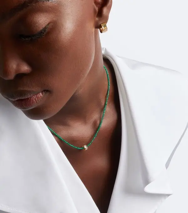 SUZANNE KALAN Infinite 18kt Gold Beaded Necklace With Emeralds And Diamonds
